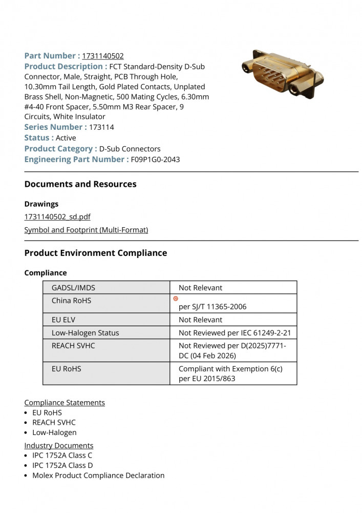 MOLEX 1731140502 technical drawing preview, page 1