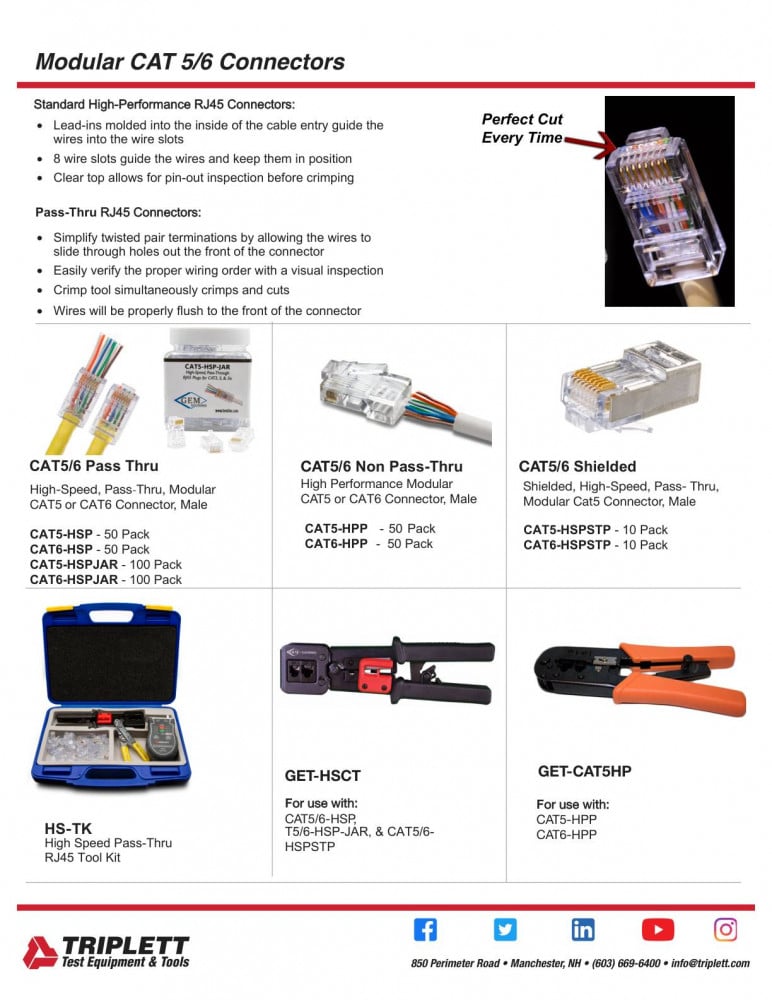 Triplett CAT6-HSPJAR modular CAT5/6 connector documentation page