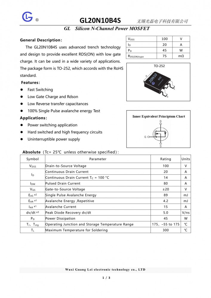GL20N10B4S technical document page 1