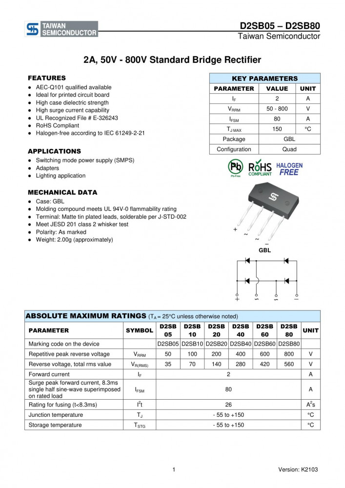 D2SB40 technical documentation page 1