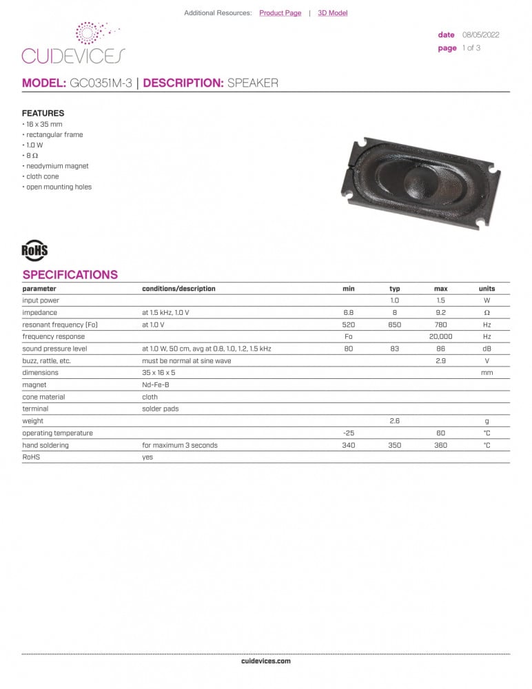 GC0351M-3 product datasheet page 1