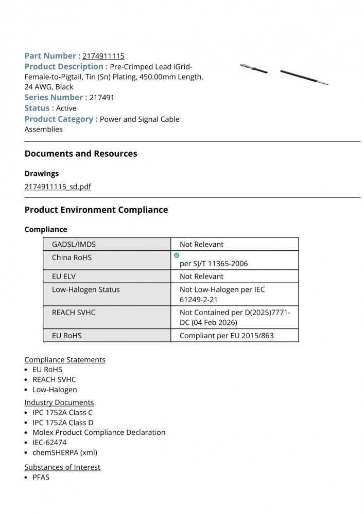 MOLEX 2174911115 drawing preview, page 1