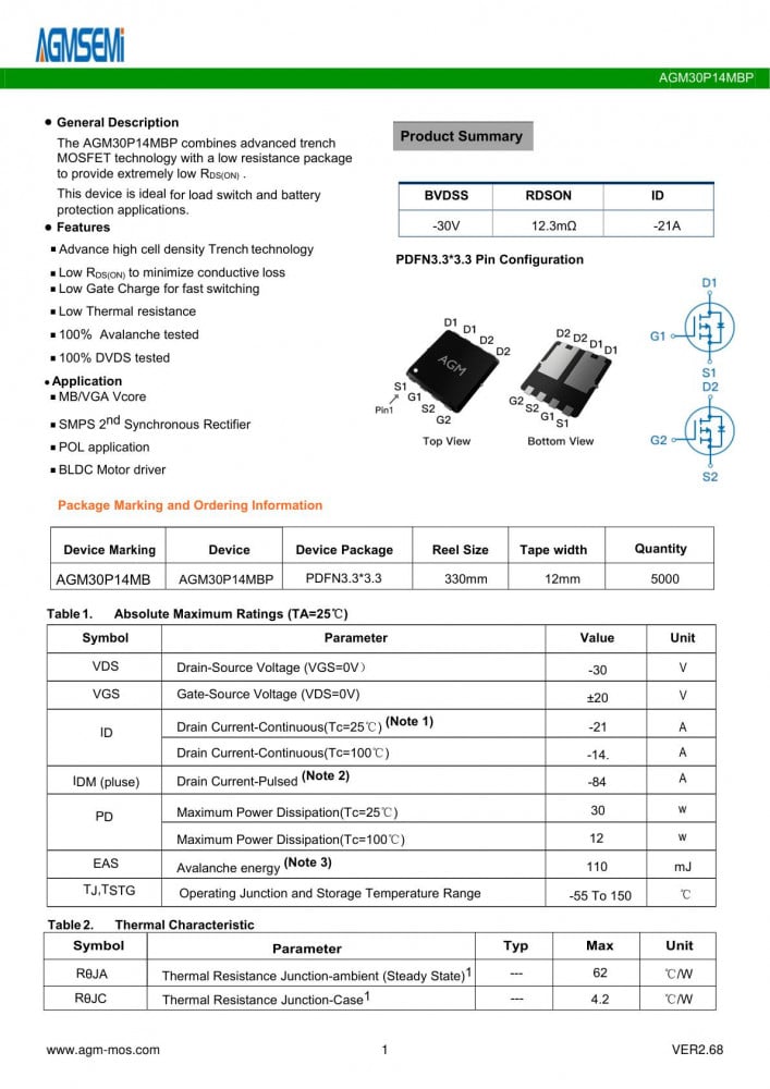 AGM30P14MBP datasheet page 1