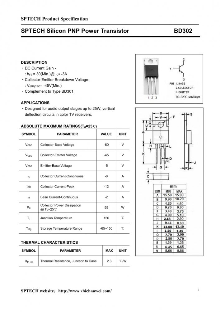 SPTECH BD302 technical document page 1