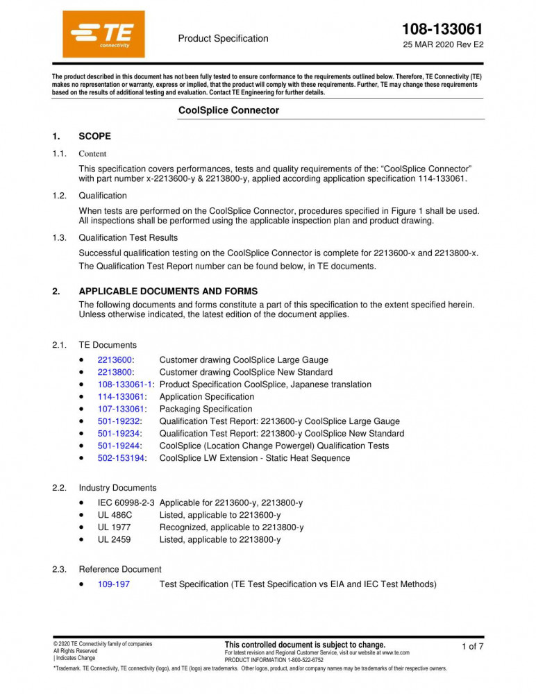 TE Connectivity CoolSplice technical document page 1