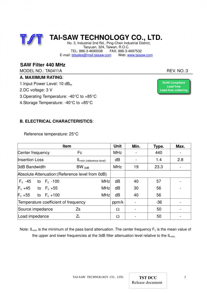 TA0411A specification page 2
