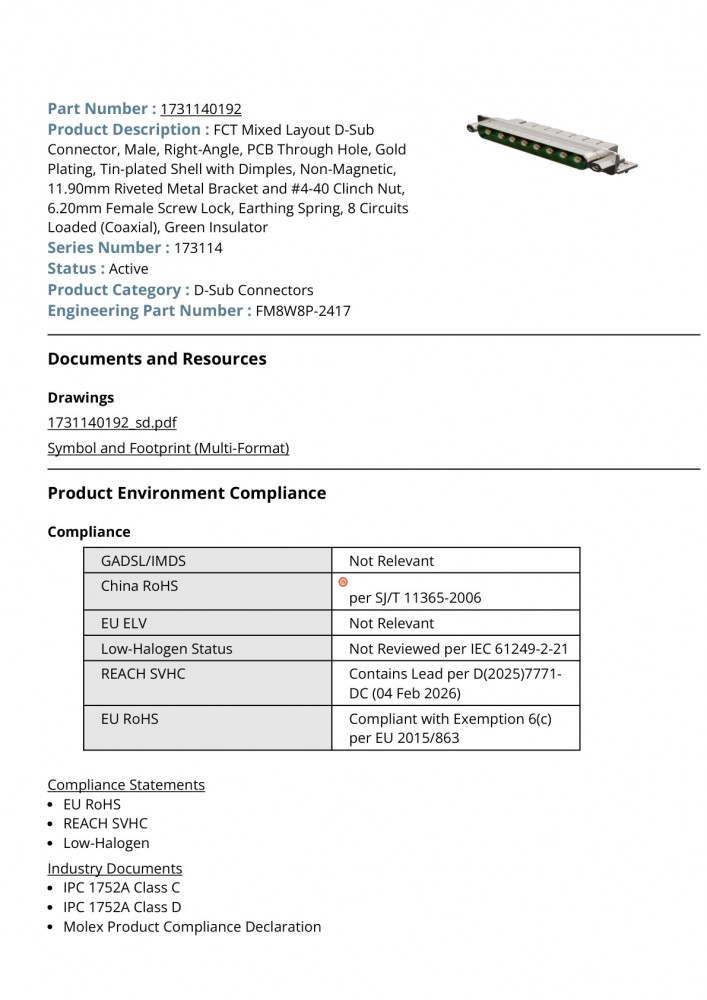 MOLEX assembly drawing preview, page 1