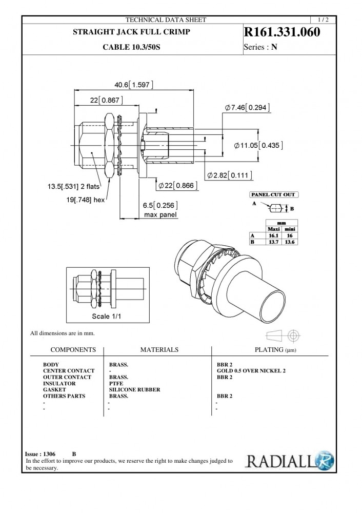Radiall R161331060 datasheet page 1