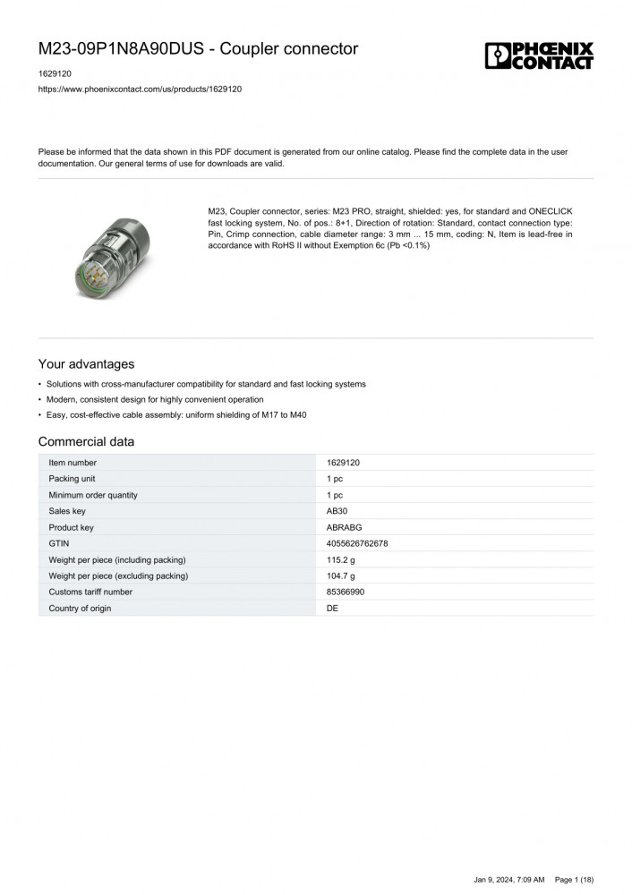 Phoenix Contact 1629120 technical document page 1