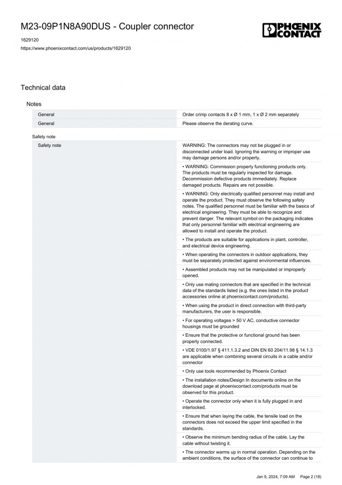 Phoenix Contact 1629120 technical document page 2