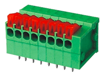 2.54mm Pitch, Eurostyle Fixed-Mount Push-Button Terminal Block, Horizontal, 6A, 26-18 AWG, Green, 2 Circuits for sale