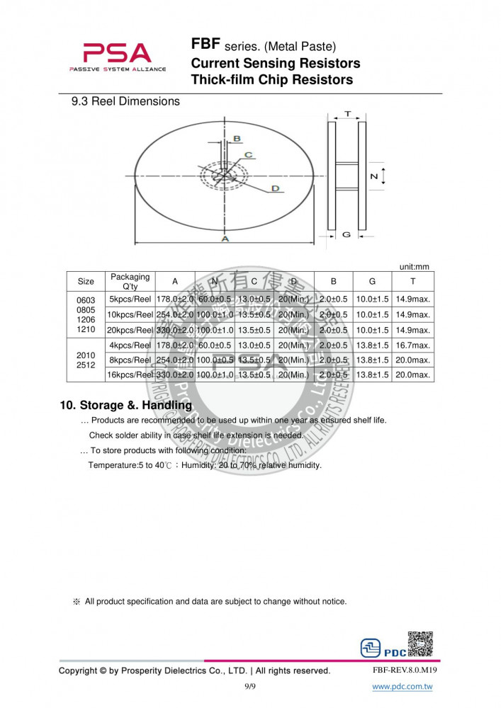 PSA FBF series datasheet page 10