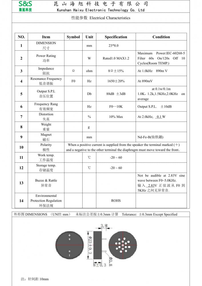 2308 8Ω 1W specification page 2