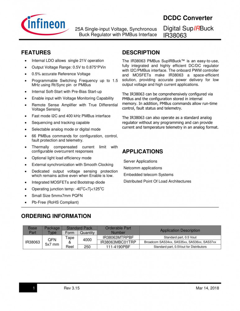 IR38063 datasheet page 1
