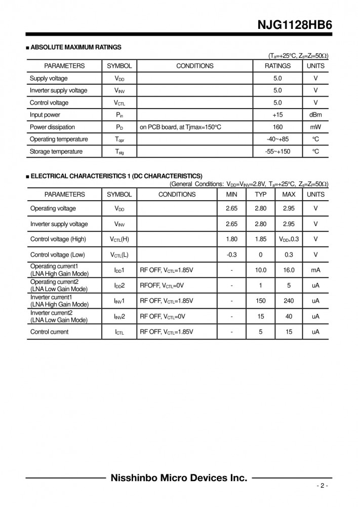 NJG1128HB6 datasheet page 2