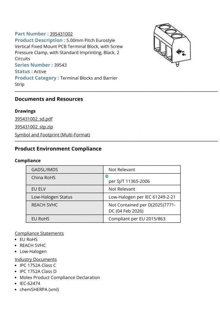 Molex 395431002 drawing page 1