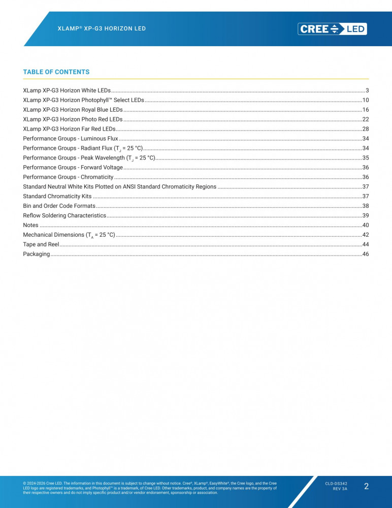 XP-G3 Horizon datasheet preview, page 2