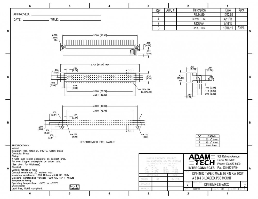 DIN-96MR-L33-A1CX product specification drawing preview