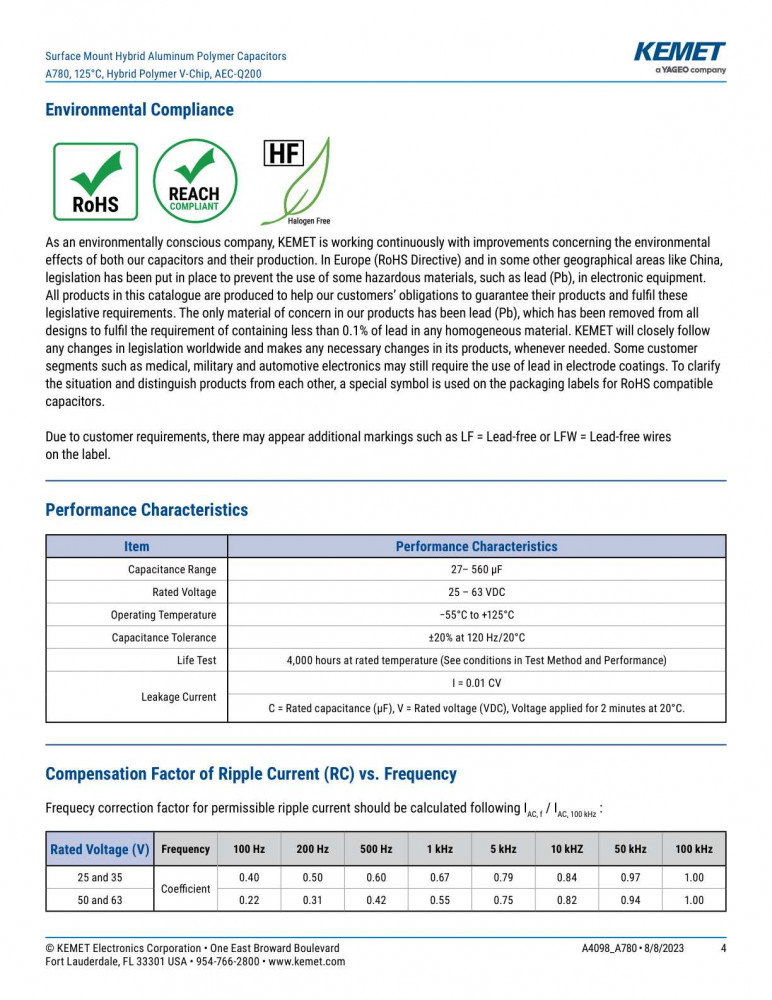 KEMET A780 datasheet page 4