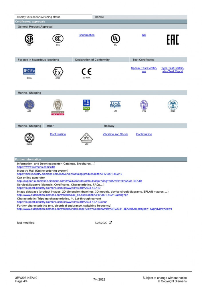 3RV20314EA10 datasheet page 4