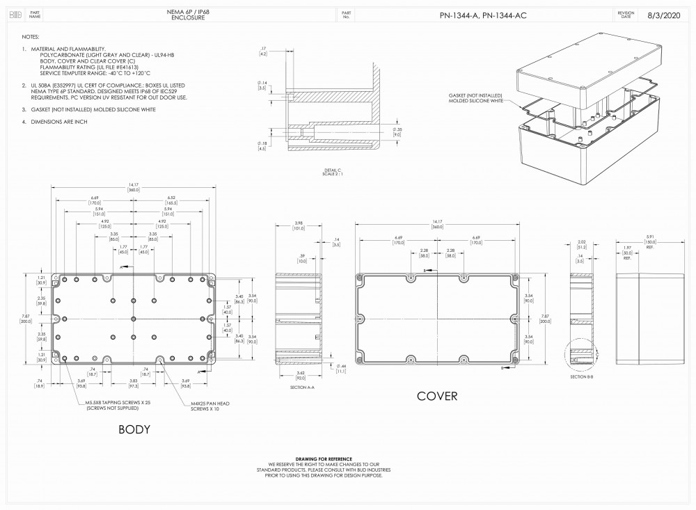 Bud Industries PN-1344-AC technical drawing page