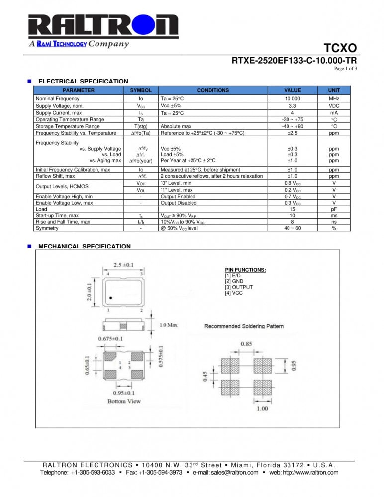 RTXE-2520EF133-C-10.000-TR datasheet page 1