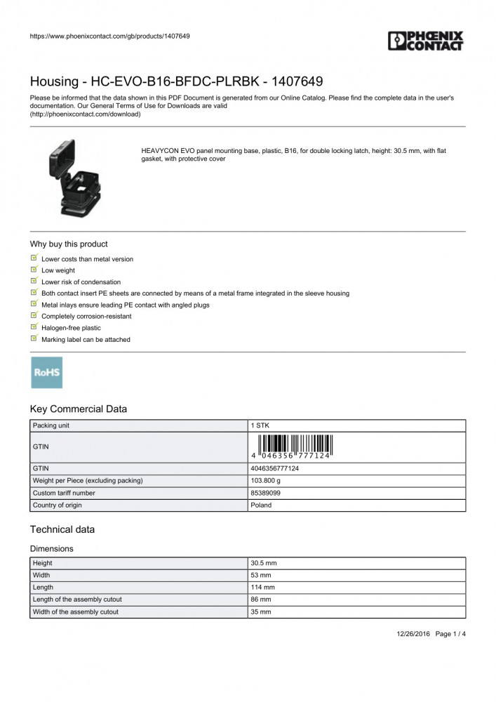 Phoenix Contact 1407649 product documentation page 1