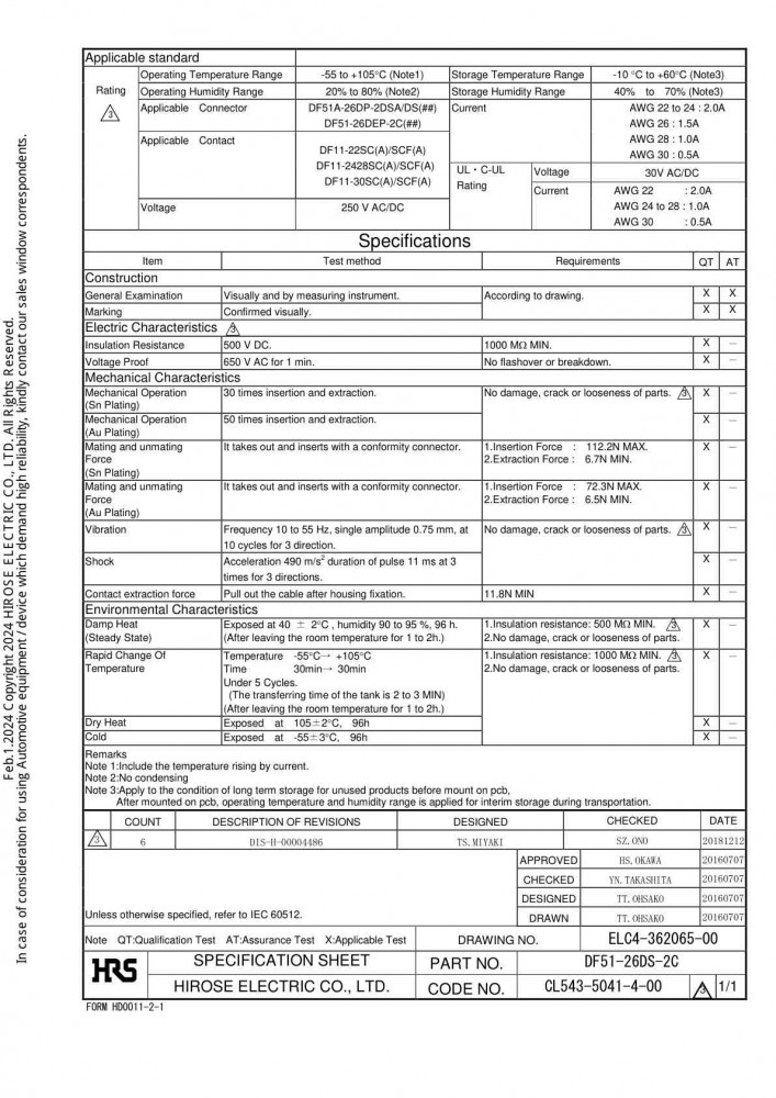 HRS DF51-26DS-2C specification sheet