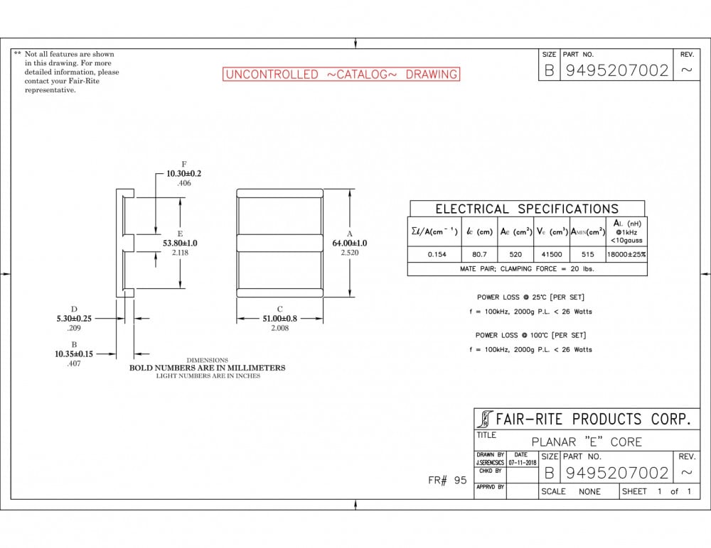 Fair-Rite 9495207002 technical document page