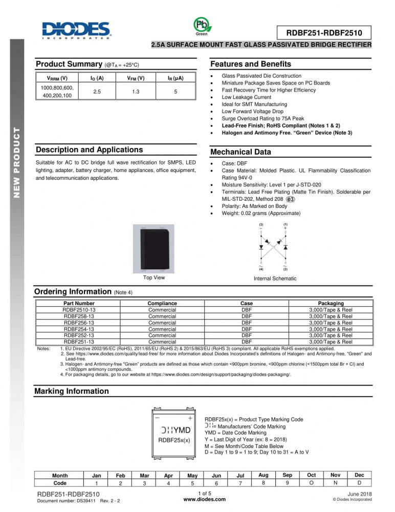 RDBF251-13 datasheet page 1