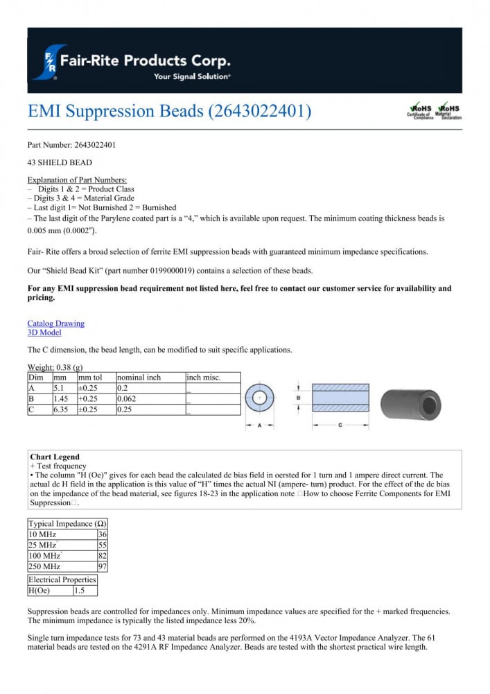 Fair-Rite 2643022401 technical document page 1