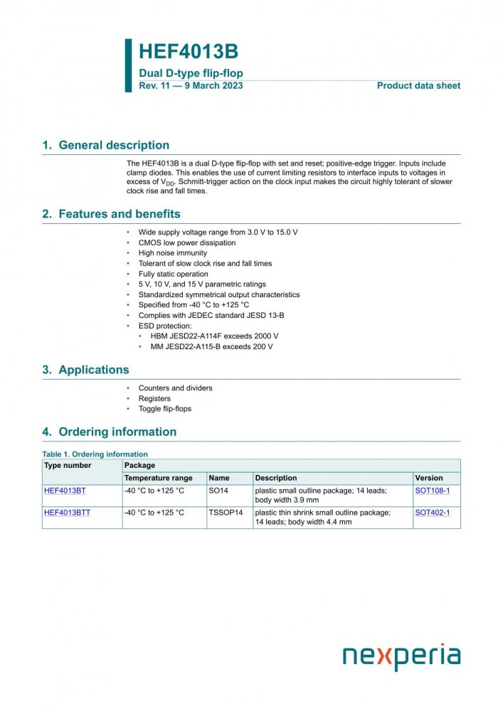 HEF4013BTT,118 datasheet page 1