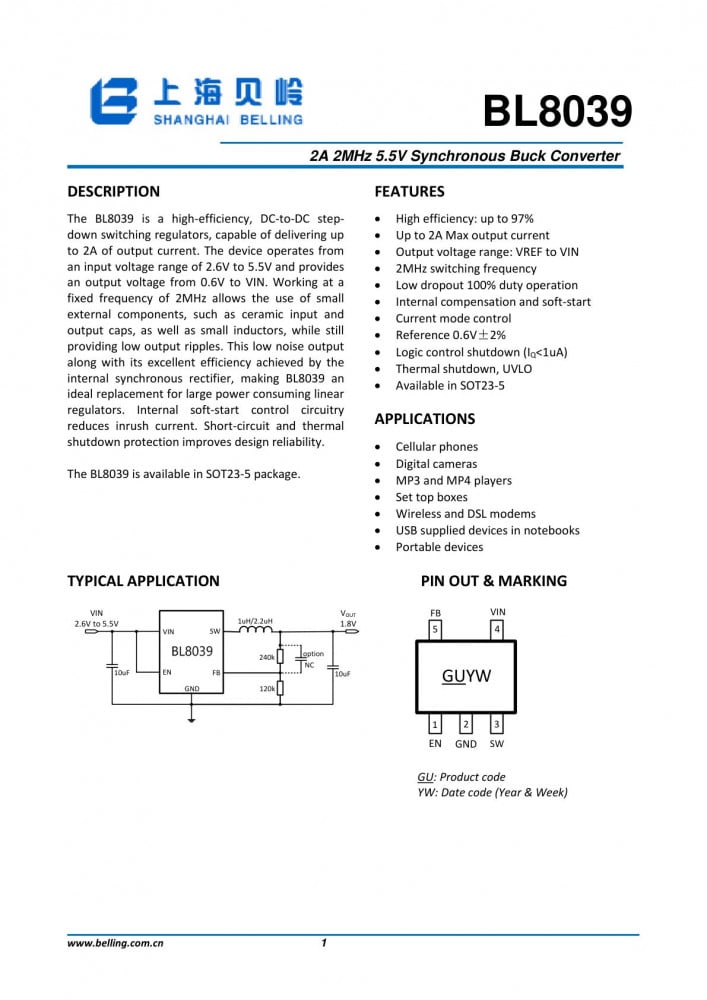 BL8039CB5TR datasheet page 1