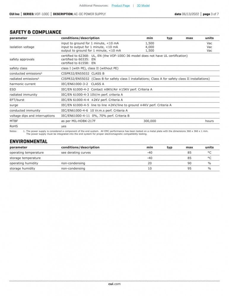 VOF-100C datasheet page 3