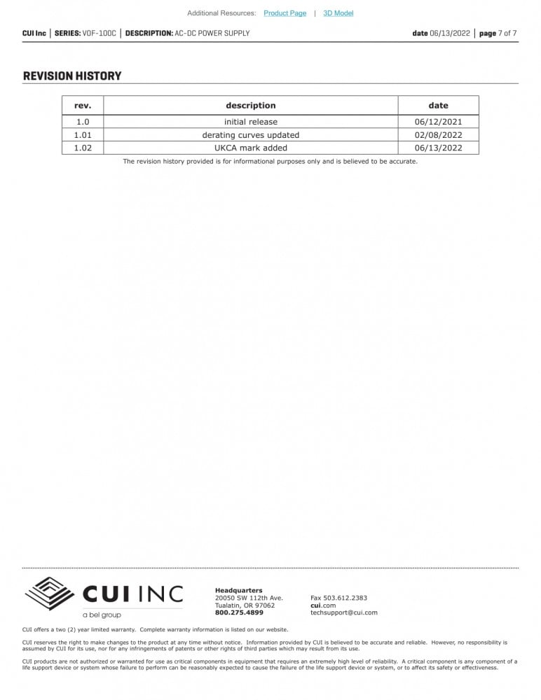 VOF-100C datasheet page 7