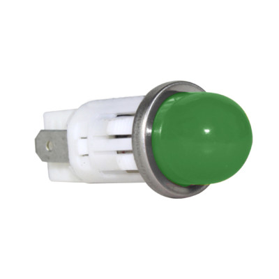 Incandescent Panel Mount Indicator Green .500″ Hi-Dome 28V Tab Terminals for sale