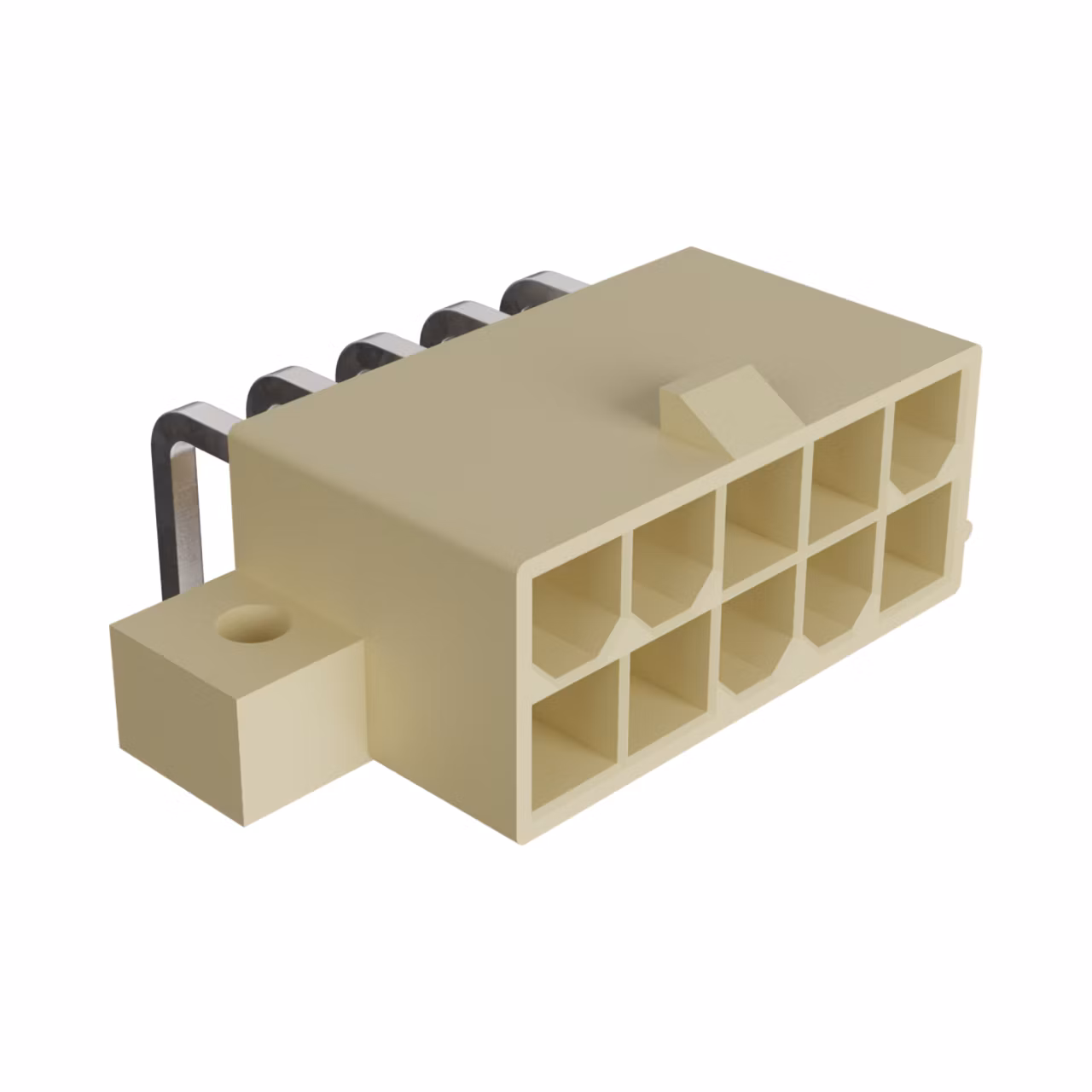 Mini-Fit Jr. Header, 4.20mm Pitch, Dual Row, Right-Angle, 10 Circuits, Nylon 6/6 94V-0, Natural, Matte Tin (Sn) Plating, with Mounting Flanges, Bag for sale