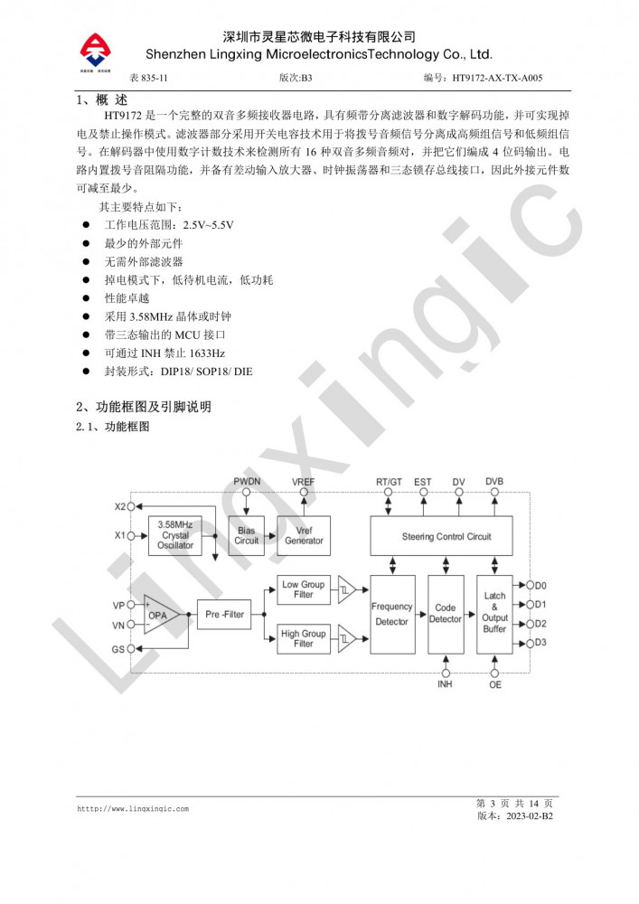 HT9172 datasheet page 3