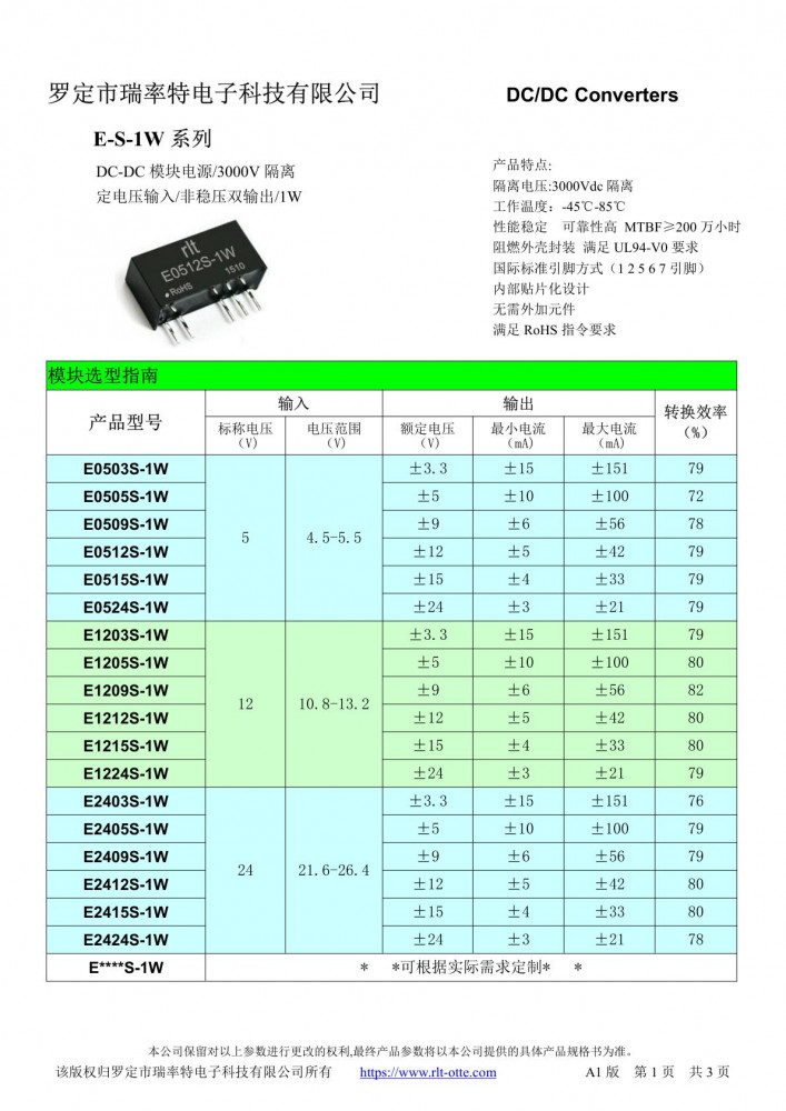 RLT E1212S-1W datasheet page 1
