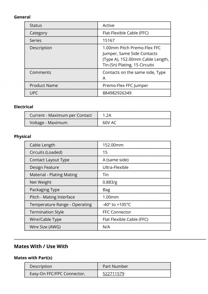 MOLEX FFC product specification, page 2