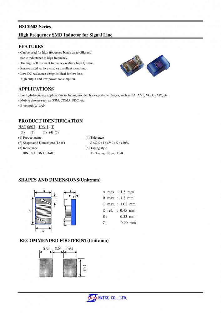 HSC0603 series technical document page 1
