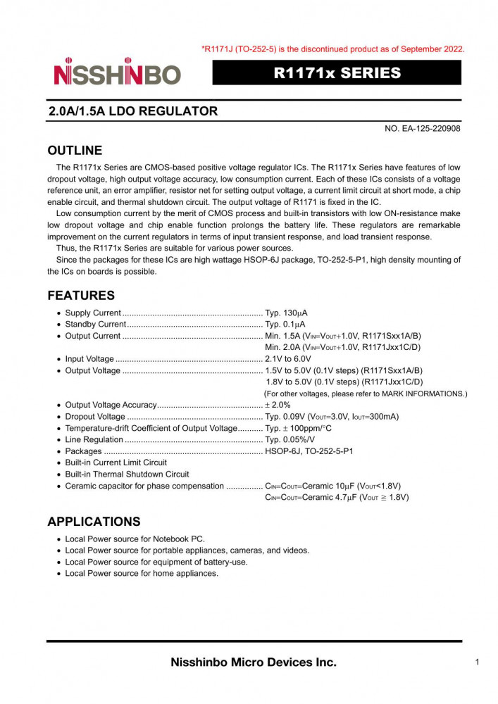 R1171 datasheet page 1