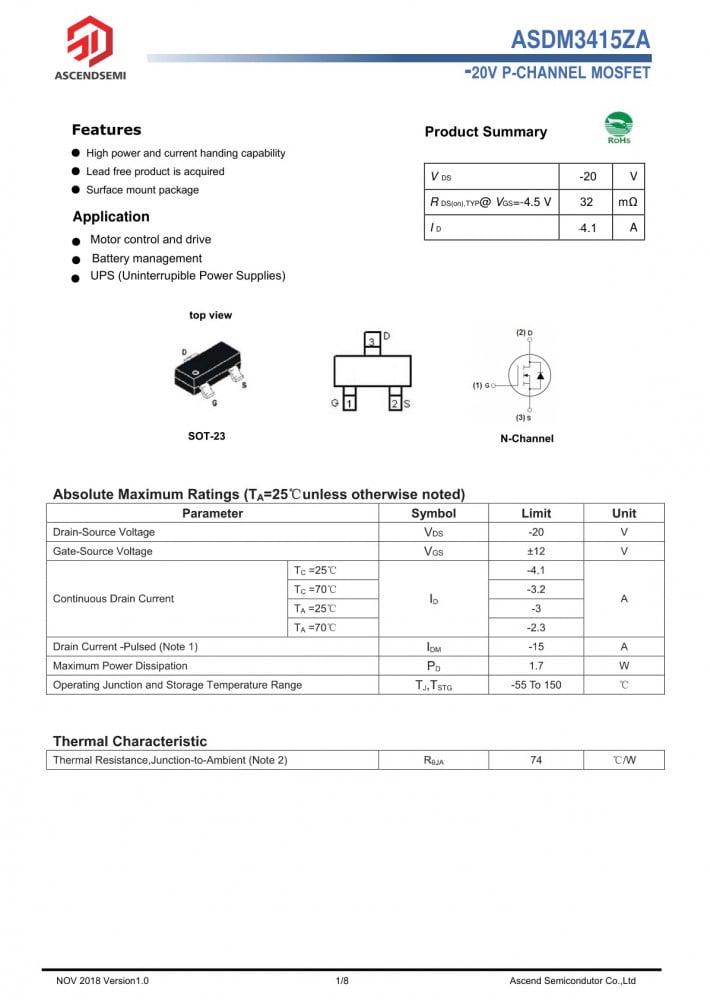 ASDM3415ZA-R datasheet page 1