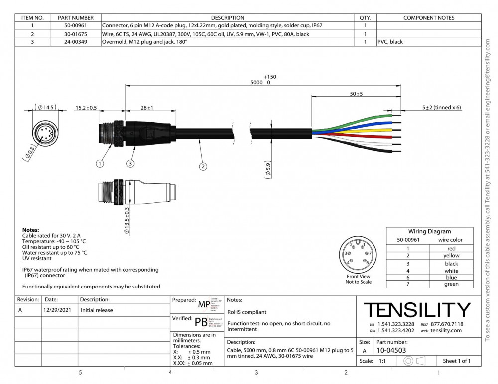 Tensility 10-04503 cable assembly drawing