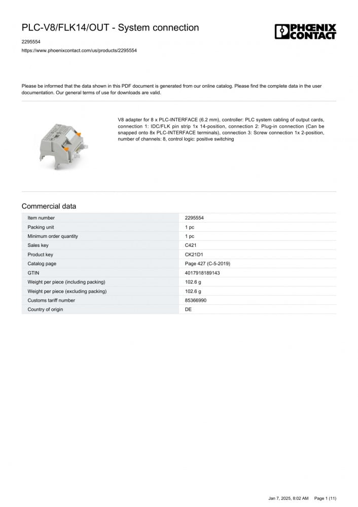 Phoenix Contact 2295554 documentation page 1