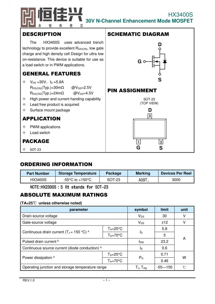HX3400S datasheet page 1