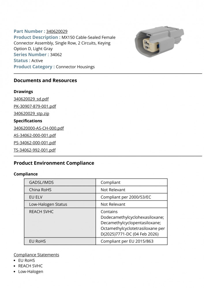 MOLEX 340620029 technical document preview, page 1