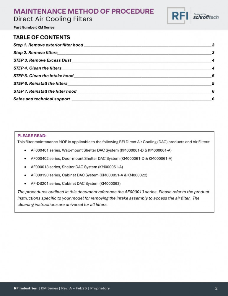 RF Industries DAC filter maintenance document page 2