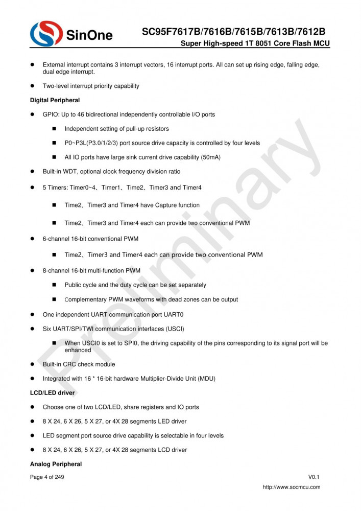 SC95F761XB technical document page 4