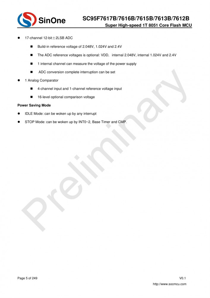 SC95F761XB technical document page 5